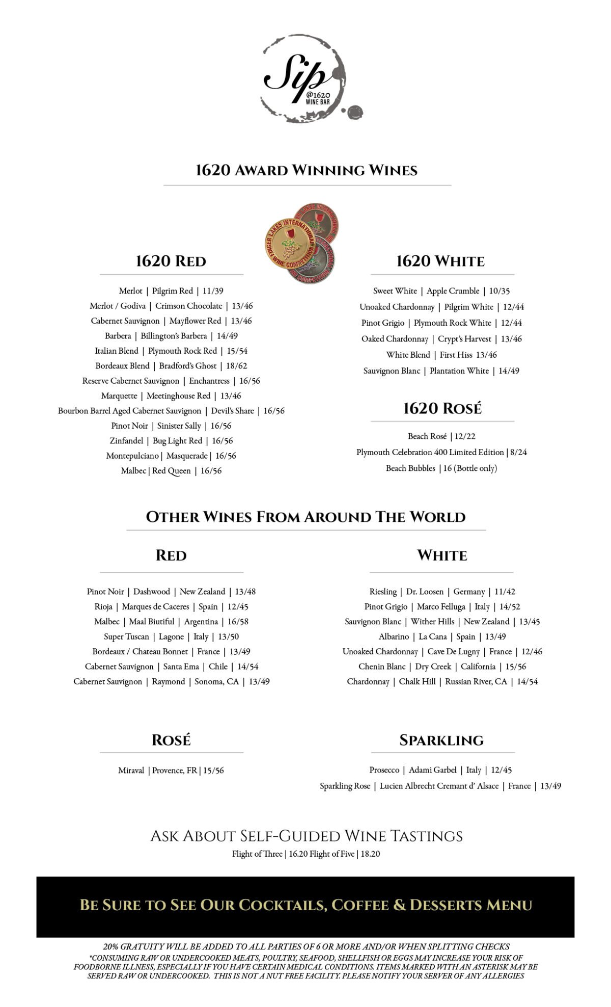 sip menu - Sip at 1620 Wine Bar