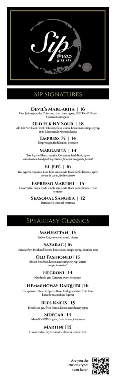 sip menu - Sip at 1620 Wine Bar
