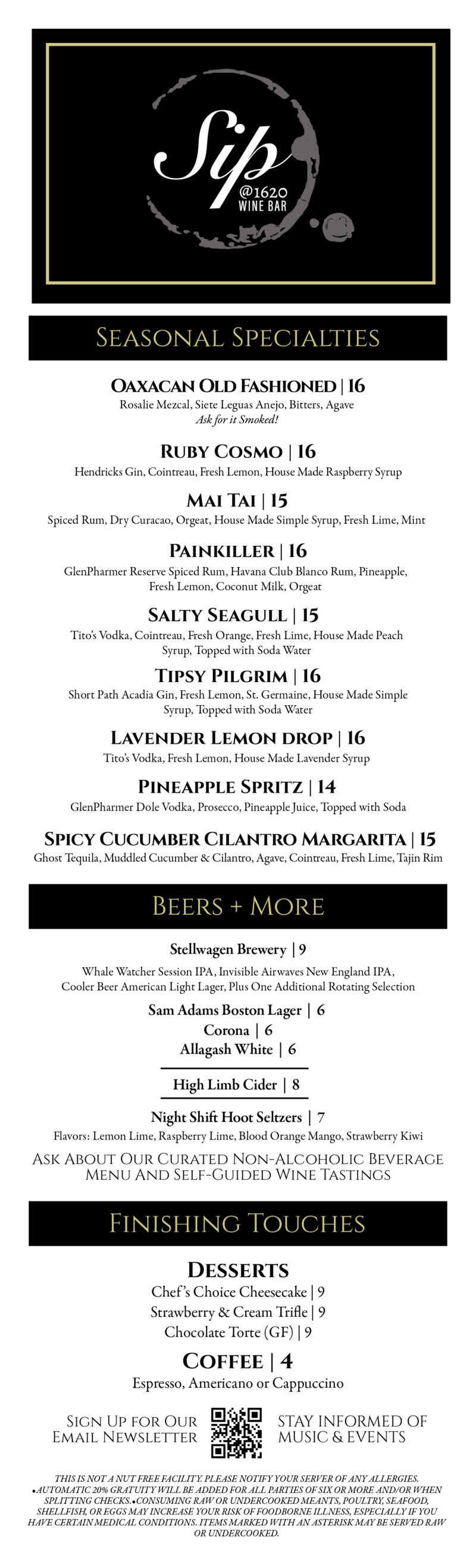 sip menu - Sip at 1620 Wine Bar
