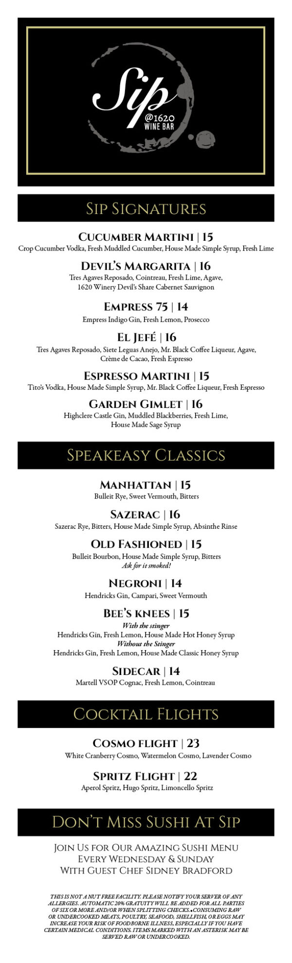 sip menu - Sip at 1620