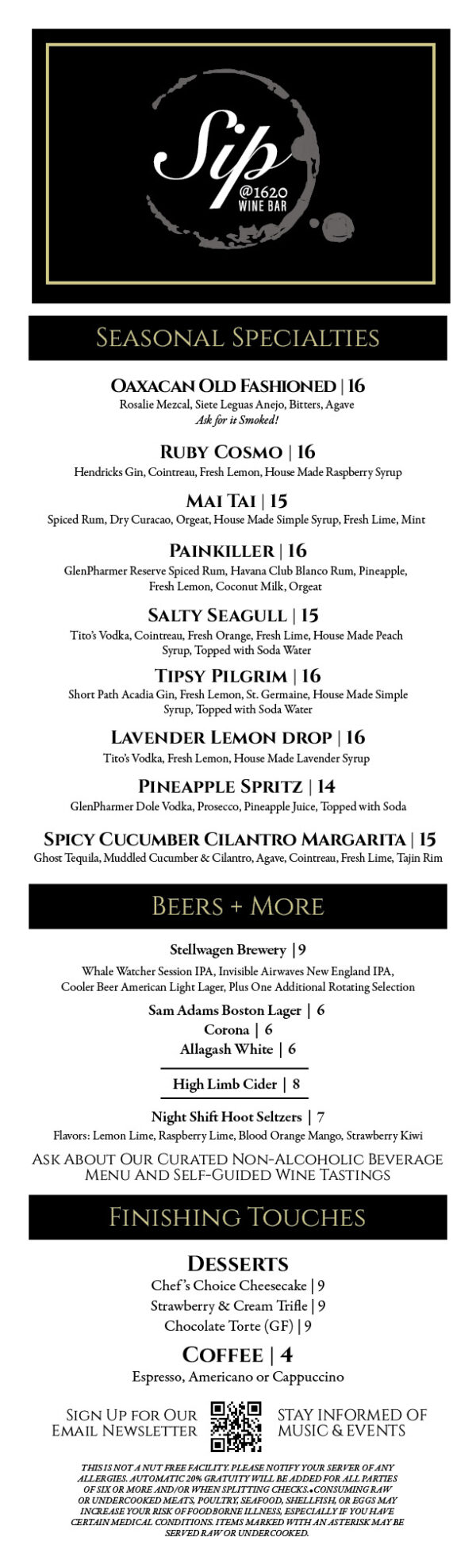 sip menu - Sip at 1620