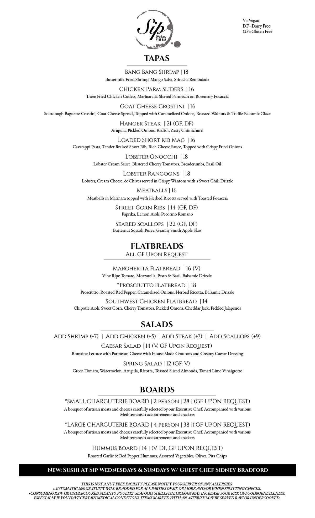 sip menu - Sip at 1620